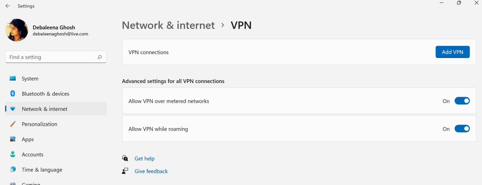How To Turn On/Off VPN For Roaming And Metered Connection In Windows 11?